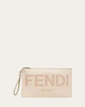 Fendi Roma Logo Large Pouch Clutch Bag - Poudre Oro