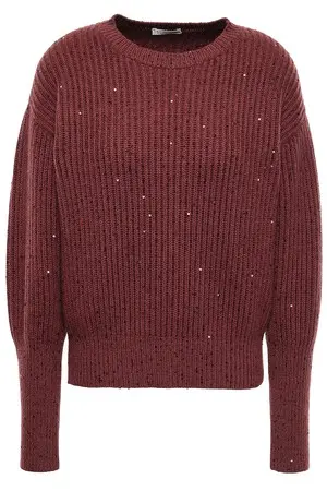Brunello Cucinelli Sequinembellished Ribbed Cashmere And Silkblend Sweater