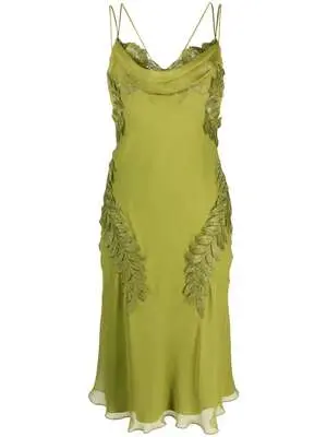 Alberta Ferretti Sleeveless Silk Midi Dress With Lace Embroidery
