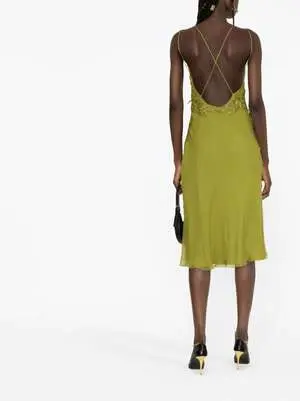 Alberta Ferretti Sleeveless Silk Midi Dress With Lace Embroidery