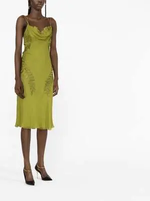 Alberta Ferretti Sleeveless Silk Midi Dress With Lace Embroidery