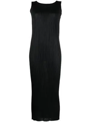 Issey Miyake Sleeveless Pleated Midi Dress - Black