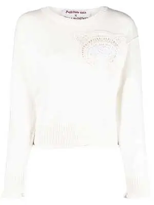Stella McCartney Crochet-detail Crew-neck Jumper - Neutrals