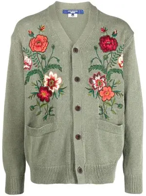 Junya Watanabe Floral-embroidered V-neck Cardigan