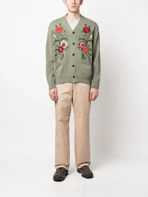 Junya Watanabe Floral-embroidered V-neck Cardigan