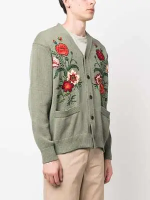 Junya Watanabe Floral-embroidered V-neck Cardigan