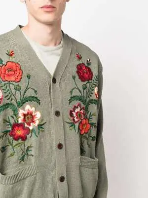 Junya Watanabe Floral-embroidered V-neck Cardigan