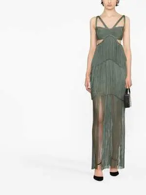 Herve Leger Strappy Tiered Fringe Maxi Dress