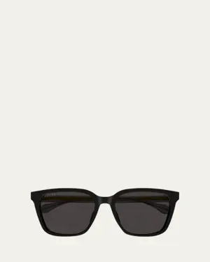 Gucci Men's Temple-Logo Rectangle Sunglasses - Shiny Black