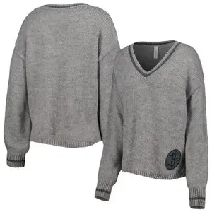 LUSSO Brooklyn Nets Scarletts Lantern Sleeve Tri-blend V-neck Pullover Sweater - Gray
