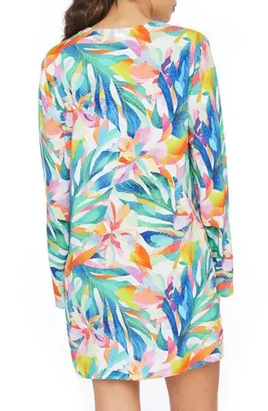 La Blanca Tropical Print Lace-up Tunic