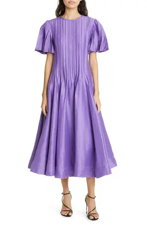 Aje Nova Pleated Linen Blend Midi Dress