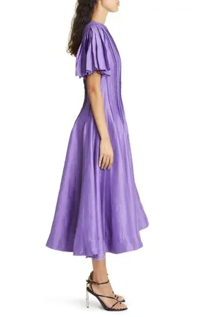 Aje Nova Pleated Linen Blend Midi Dress
