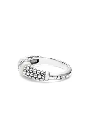Lagos Ceramic Caviar Diamond Ring - Silver/diamond