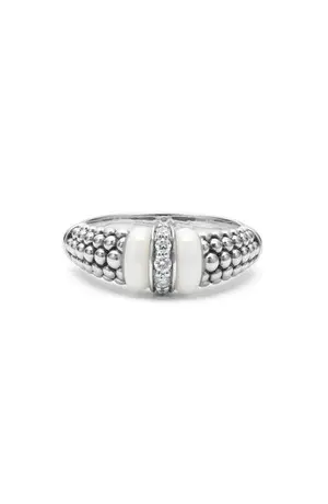 Lagos Ceramic Caviar Diamond Ring - Silver/diamond