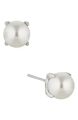 Nadri Imitation Pearl Stud Earrings - Rhodium/pearl