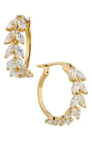 Nadri Wild Flower Vine Crystal Hoop Earrings - Gold