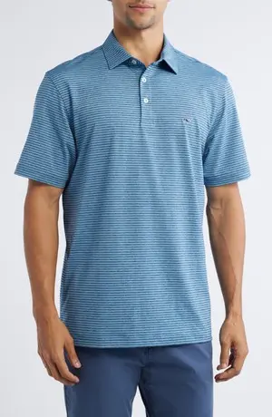 Vineyard Vines Stripe Sankaty Short Sleeve Performance Polo Key Largo/coastline