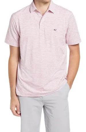 Vineyard Vines Stripe Sankaty Short Sleeve Performance Polo Resort Red