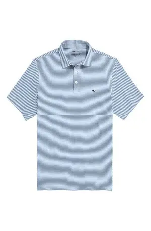 Vineyard Vines Stripe Sankaty Short Sleeve Performance Polo - Shell Gray/moonshine
