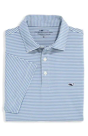 Vineyard Vines Stripe Sankaty Short Sleeve Performance Polo - Shell Gray/moonshine