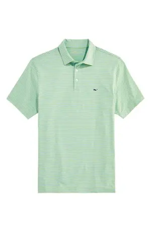 Vineyard Vines Stripe Sankaty Short Sleeve Performance Polo Stripe Blue/wild Lime