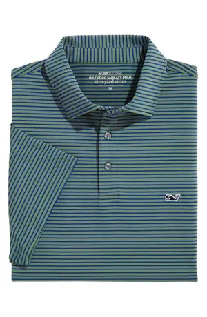 Vineyard Vines Stripe Sankaty Short Sleeve Performance Polo Stripe Green/ Blue