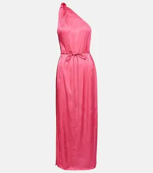 Poupette St Barth Isabelle One-shoulder Satin Kaftan - Pink