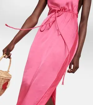 Poupette St Barth Isabelle One-shoulder Satin Kaftan - Pink