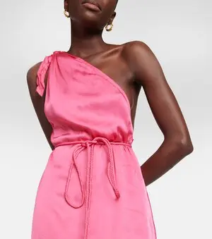 Poupette St Barth Isabelle One-shoulder Satin Kaftan - Pink