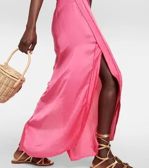 Poupette St Barth Isabelle One-shoulder Satin Kaftan - Pink