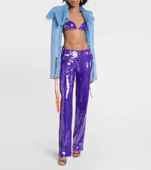 LAQUAN SMITH Sequined Wide-leg Pants