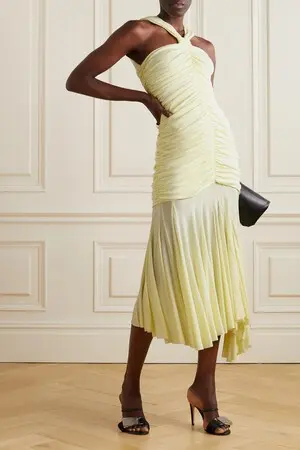 Loewe Asymmetric Gathered Crepe Midi Dress