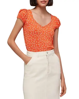 Whistles Floral Crescent Sweetheart Top - Red/multi