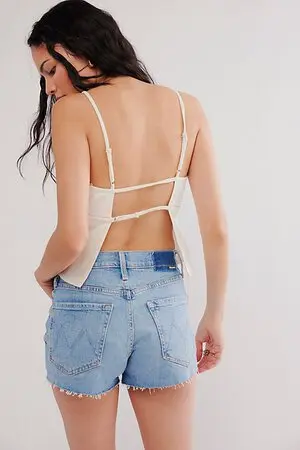 MOTHER MOTHER The Tomcat Kick Fray Denim Shorts Light Blue