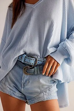 Free People We The Free Sola Studded Leather Belt Blue