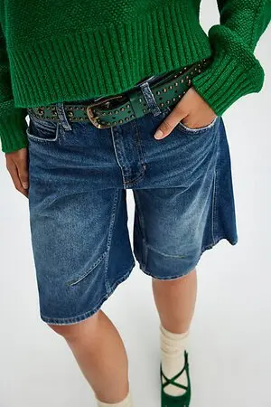Free People We The Free Sola Studded Leather Belt Hunter Green