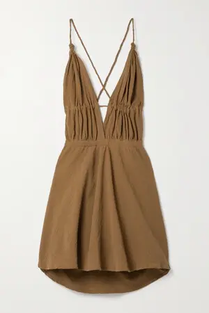 Caravana Net Sustain Astu Open-back Ruched Cotton-gauze Mini Dress