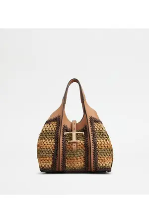 TOD'S T Timeless Shopping Bag In Leather And Fabric Mini