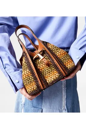 TOD'S T Timeless Shopping Bag In Leather And Fabric Mini
