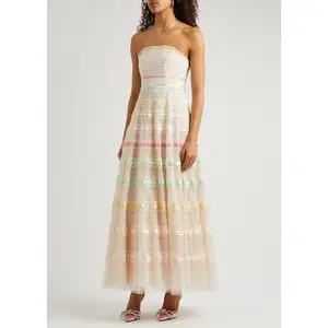 NEEDLE & THREAD Rainbow Embellished Strapless Tulle Gown 6