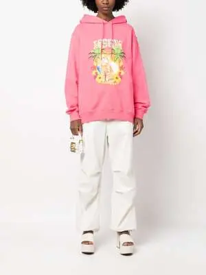 MSGM Graphic-print Cotton Hoodie - Pink