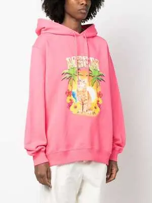 MSGM Graphic-print Cotton Hoodie - Pink