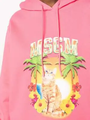 MSGM Graphic-print Cotton Hoodie - Pink