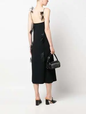 JIL SANDER Feather-trim Slip Dress - Black