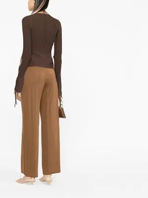 ANDREĀDAMO Tie-fastening Long-sleeve Knitted Top - Brown