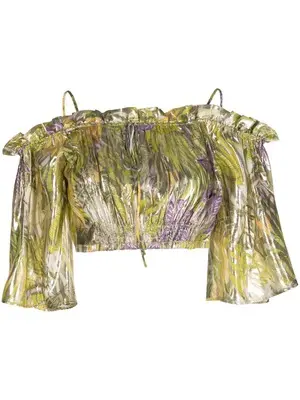 HAYLEY MENZIES Metallic Printed Off-shoulder Top