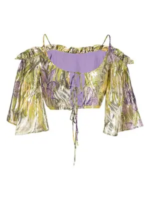 HAYLEY MENZIES Metallic Printed Off-shoulder Top