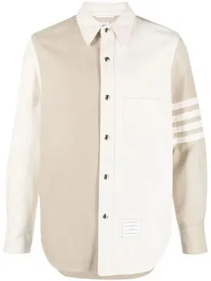 Thom Browne 4-bar Patchwork Denim Shirt - Neutrals