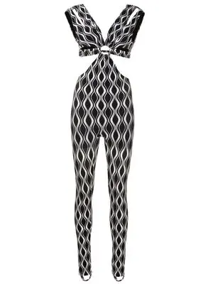 AMIR SLAMA Cut-out Wave-print Jumpsuit - Black